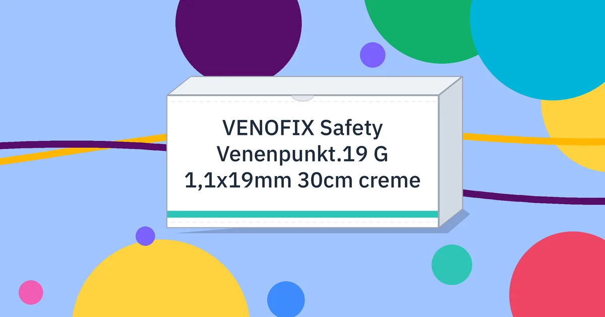 Symbolbild: Packung mit der Aufschrift VENOFIX Safety Venenpunkt.19 G 1,1x19mm 30cm creme (PZN 17935344) – Verfügbarkeit und Bezug in Apotheken in Frankfurt am Main