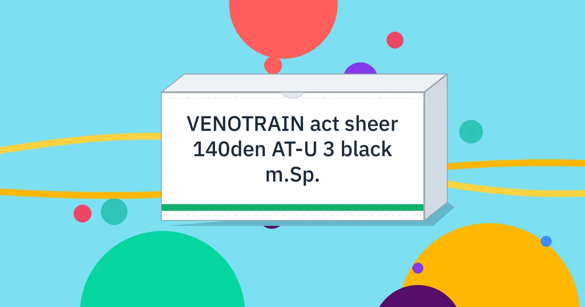 Symbolbild: Packung mit der Aufschrift VENOTRAIN act sheer 140den AT-U 3 black m.Sp. (PZN 16207542) – Verfügbarkeit und Bezug in Apotheken in Frankfurt am Main