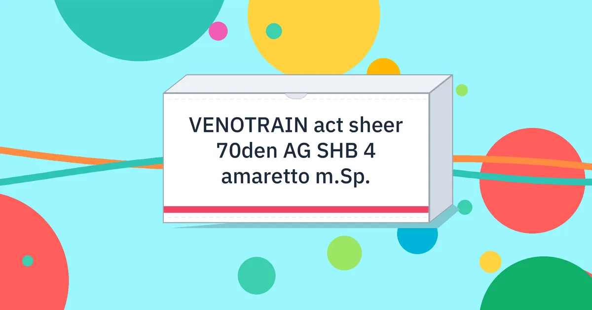 Symbolbild: Packung mit der Aufschrift VENOTRAIN act sheer 70den AG SHB 4 amaretto m.Sp. (PZN 16207878) – Verfügbarkeit und Bezug in Apotheken in Frankfurt am Main