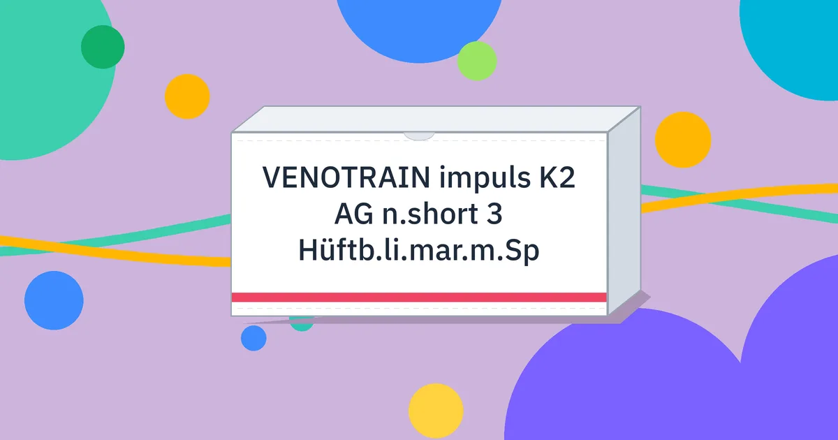 Symbolbild: Packung mit der Aufschrift VENOTRAIN impuls K2 AG n.short 3 Hüftb.li.mar.m.Sp (PZN 15218756) – Verfügbarkeit und Bezug in Apotheken in Frankfurt am Main