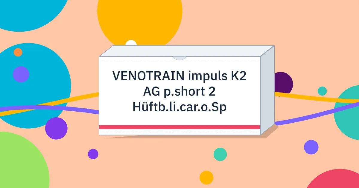 Symbolbild: Packung mit der Aufschrift VENOTRAIN impuls K2 AG p.short 2 Hüftb.li.car.o.Sp (PZN 08424047) – Verfügbarkeit und Bezug in Apotheken in Frankfurt am Main