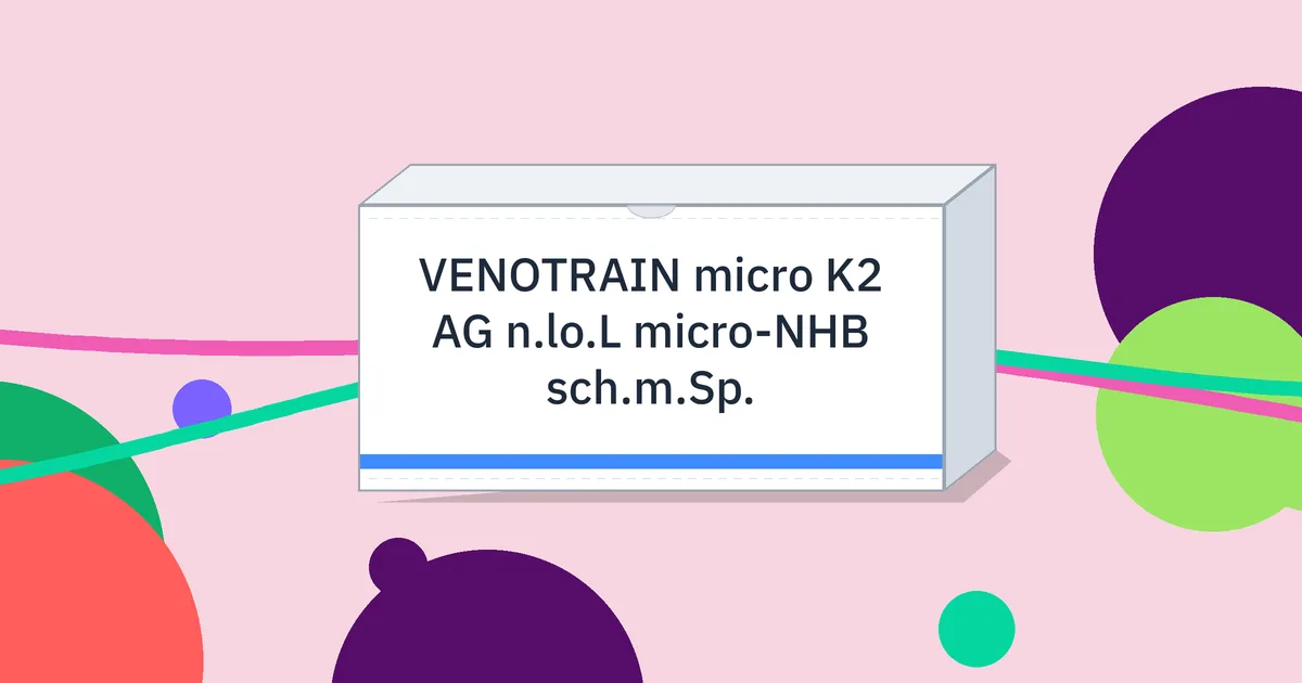 Symbolbild: Packung mit der Aufschrift VENOTRAIN micro K2 AG n.lo.L micro-NHB sch.m.Sp. (PZN 16066521) – Verfügbarkeit und Bezug in Apotheken in Frankfurt am Main