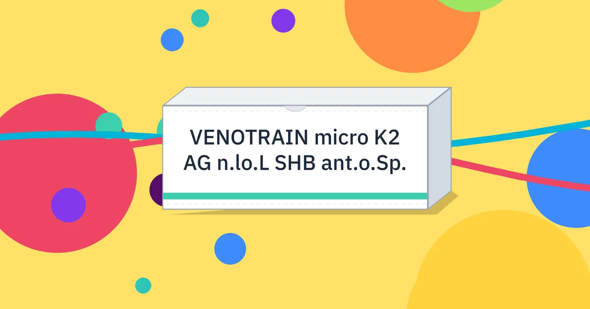 Symbolbild: Packung mit der Aufschrift VENOTRAIN micro K2 AG n.lo.L SHB ant.o.Sp. (PZN 11063481) – Verfügbarkeit und Bezug in Apotheken in Frankfurt am Main
