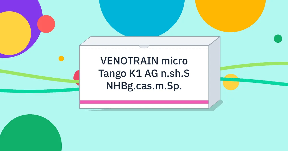 Symbolbild: Packung mit der Aufschrift VENOTRAIN micro Tango K1 AG n.sh.S NHBg.cas.m.Sp. (PZN 20763912) – Verfügbarkeit und Bezug in Apotheken in Frankfurt am Main