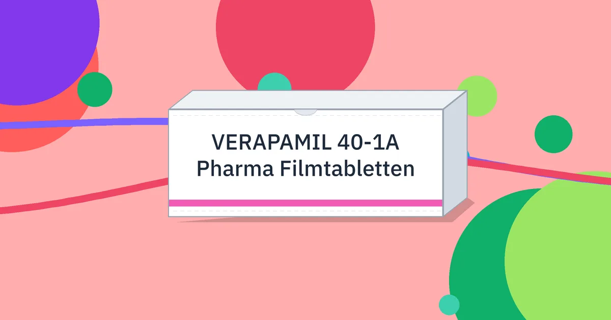 Symbolbild: Packung mit der Aufschrift VERAPAMIL 40-1A Pharma Filmtabletten (PZN 00069693) – Verfügbarkeit und Bezug in Apotheken in Frankfurt am Main