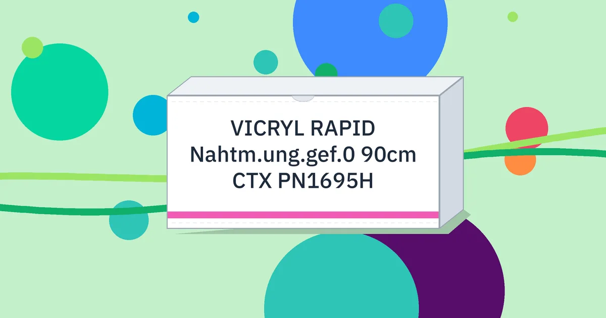 Symbolbild: Packung mit der Aufschrift VICRYL RAPID Nahtm.ung.gef.0 90cm CTX PN1695H (PZN 20924551) – Verfügbarkeit und Bezug in Apotheken in Frankfurt am Main