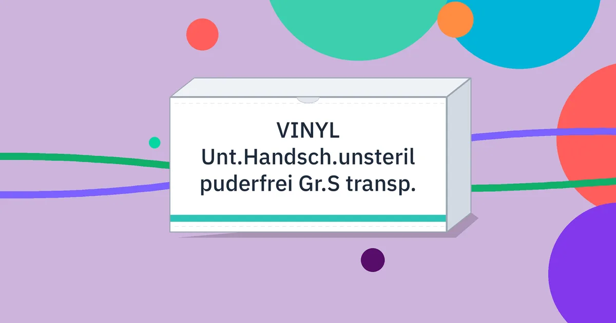 Symbolbild: Packung mit der Aufschrift VINYL Unt.Handsch.unsteril puderfrei Gr.S transp. (PZN 13351310) – Verfügbarkeit und Bezug in Apotheken in Frankfurt am Main
