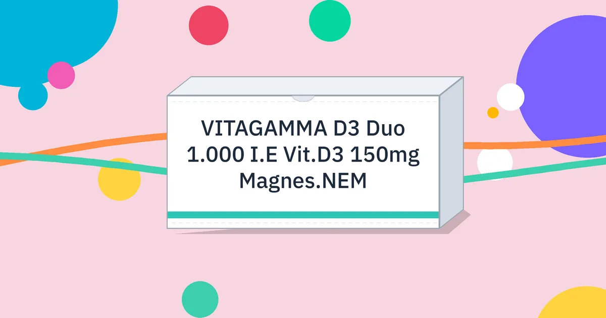 Symbolbild: Packung mit der Aufschrift VITAGAMMA D3 Duo 1.000 I.E Vit.D3 150mg Magnes.NEM (PZN 11141175) – Verfügbarkeit und Bezug in Apotheken in Frankfurt am Main