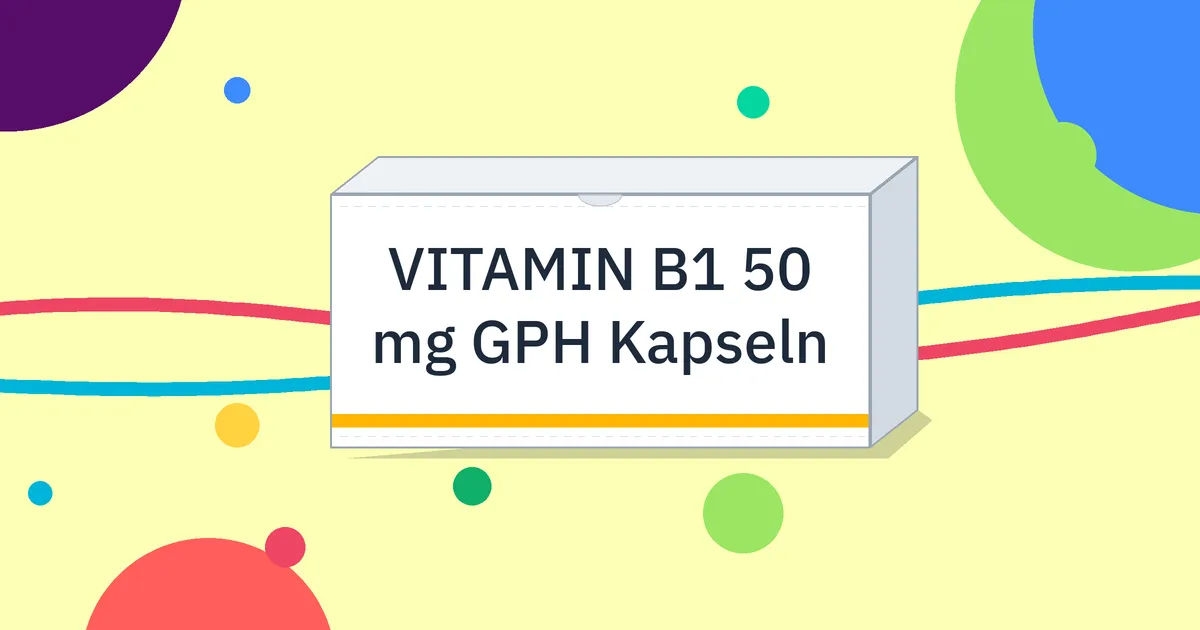Symbolbild: Packung mit der Aufschrift VITAMIN B1 50 mg GPH Kapseln (PZN 16570923) – Verfügbarkeit und Bezug in Apotheken in Frankfurt am Main