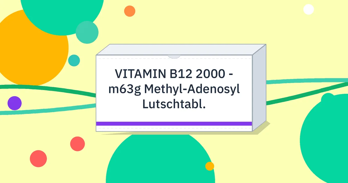 Symbolbild: Packung mit der Aufschrift VITAMIN B12 2000 -m63g Methyl-Adenosyl Lutschtabl. (PZN 17966416) – Verfügbarkeit und Bezug in Apotheken in Frankfurt am Main
