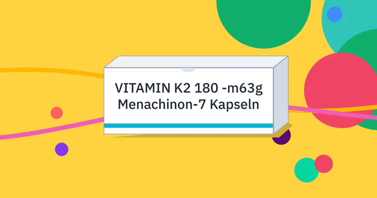 Symbolbild: Packung mit der Aufschrift VITAMIN K2 180 -m63g Menachinon-7 Kapseln (PZN 17966089) – Verfügbarkeit und Bezug in Apotheken in Frankfurt am Main