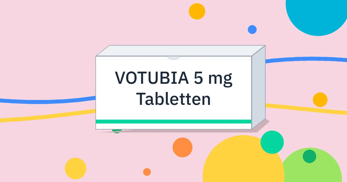 Symbolbild: Packung mit der Aufschrift VOTUBIA 5 mg Tabletten (PZN 17510573) – Verfügbarkeit und Bezug in Apotheken in Frankfurt am Main