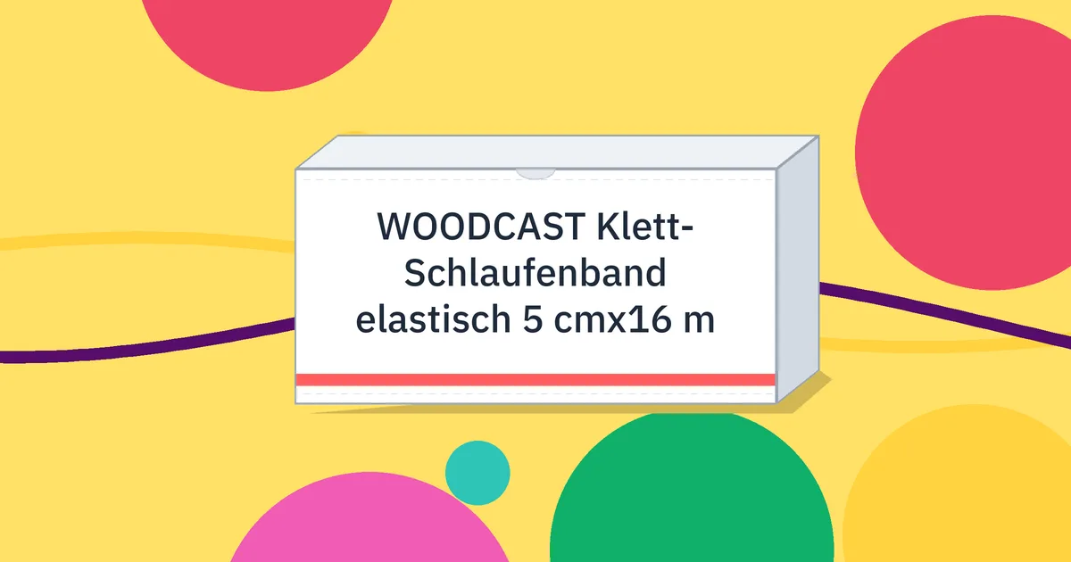 Symbolbild: Packung mit der Aufschrift WOODCAST Klett-Schlaufenband elastisch 5 cmx16 m (PZN 12420262) – Verfügbarkeit und Bezug in Apotheken in Frankfurt am Main