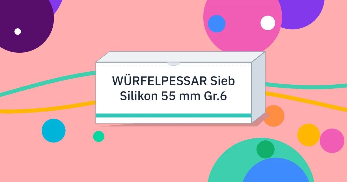 Symbolbild: Packung mit der Aufschrift WÜRFELPESSAR Sieb Silikon 55 mm Gr.6 (PZN 06869733) – Verfügbarkeit und Bezug in Apotheken in Frankfurt am Main