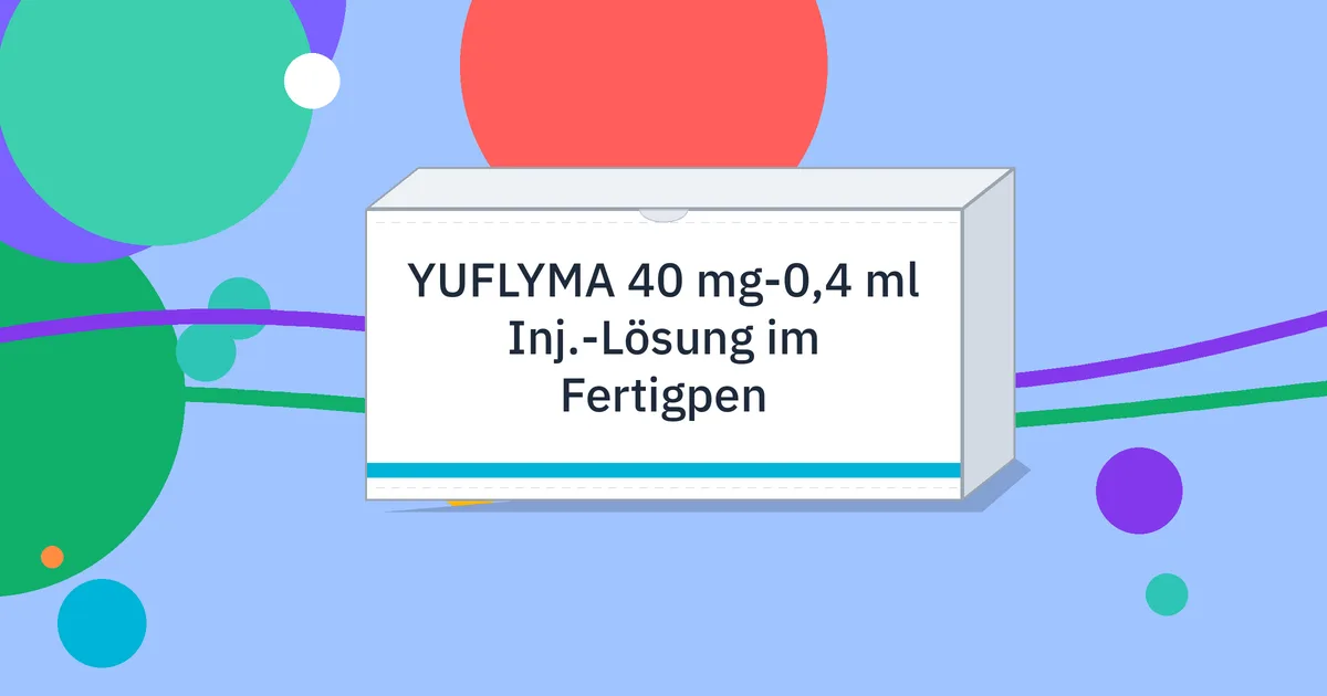Symbolbild: Packung mit der Aufschrift YUFLYMA 40 mg-0,4 ml Inj.-Lösung im Fertigpen (PZN 18137998) – Verfügbarkeit und Bezug in Apotheken in Frankfurt am Main