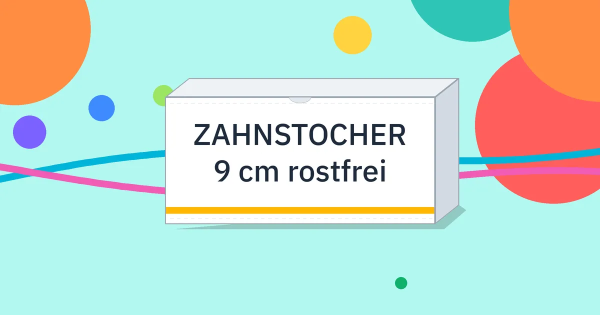 Symbolbild: Packung mit der Aufschrift ZAHNSTOCHER 9 cm rostfrei (PZN 17289298) – Verfügbarkeit und Bezug in Apotheken in Frankfurt am Main