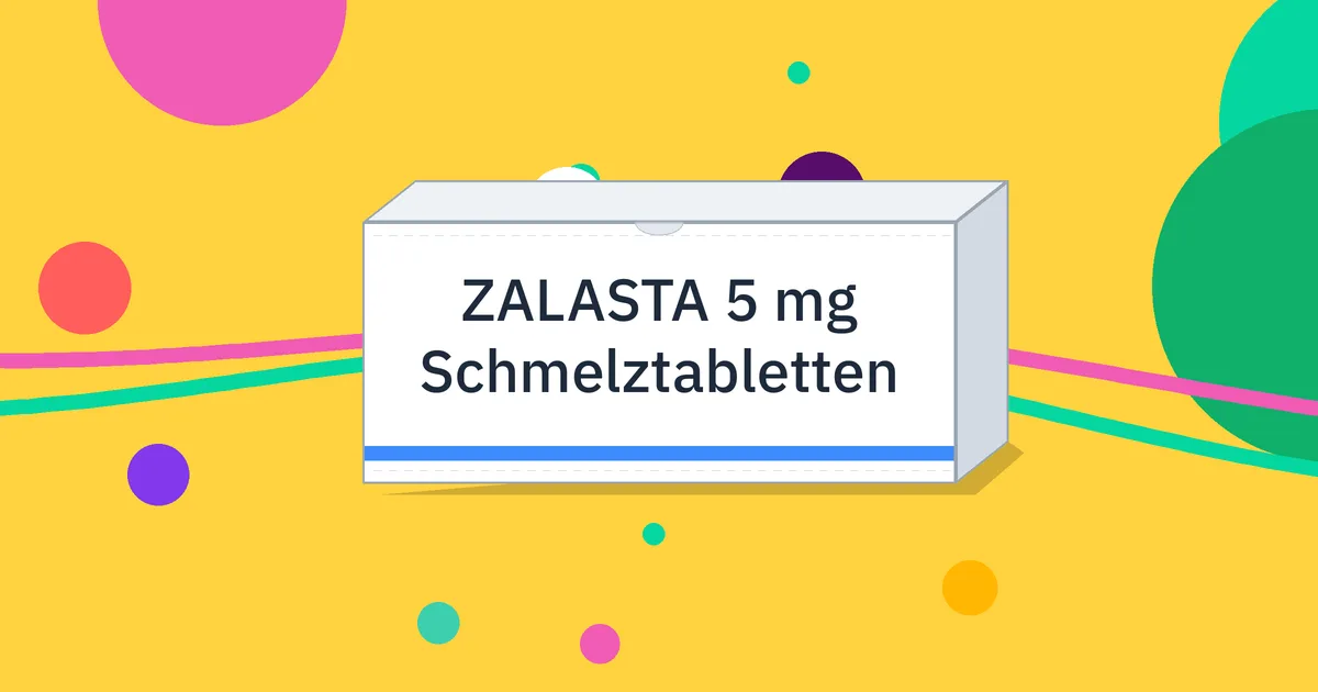 Symbolbild: Packung mit der Aufschrift ZALASTA 5 mg Schmelztabletten (PZN 09097952) – Verfügbarkeit und Bezug in Apotheken in Frankfurt am Main