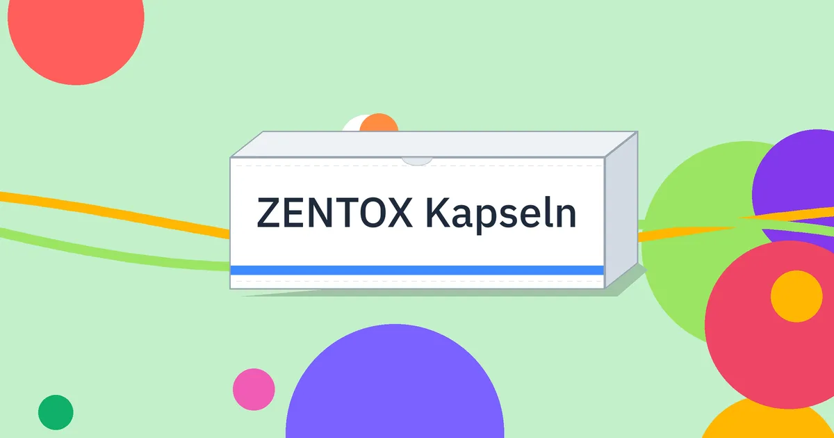 Symbolbild: Packung mit der Aufschrift ZENTOX Kapseln (PZN 19482119) – Verfügbarkeit und Bezug in Apotheken in Frankfurt am Main