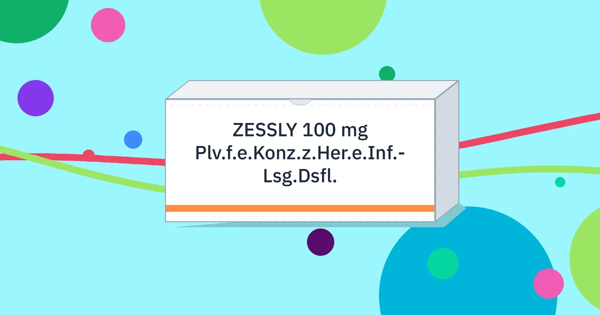 Symbolbild: Packung mit der Aufschrift ZESSLY 100 mg Plv.f.e.Konz.z.Her.e.Inf.-Lsg.Dsfl. (PZN 15889640) – Verfügbarkeit und Bezug in Apotheken in Frankfurt am Main