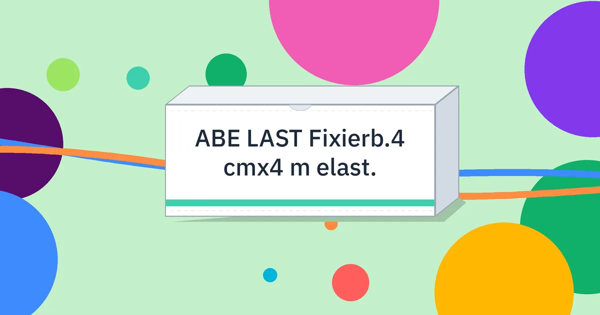 Symbolbild: Packung mit der Aufschrift ABE LAST Fixierb.4 cmx4 m elast. (PZN 04853248) – Verfügbarkeit und Bezug in Apotheken in Frankfurt am Main