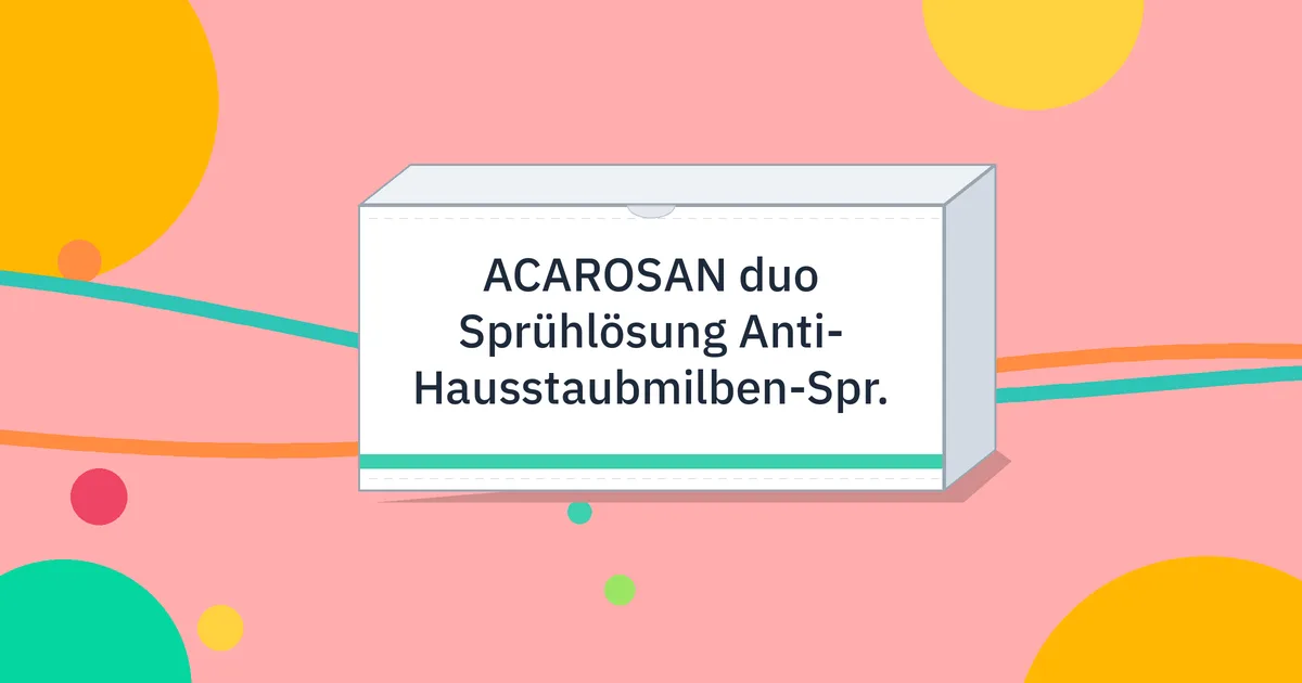 Symbolbild: Packung mit der Aufschrift ACAROSAN duo Sprühlösung Anti-Hausstaubmilben-Spr. (PZN 03527618) – Verfügbarkeit und Bezug in Apotheken in Frankfurt am Main