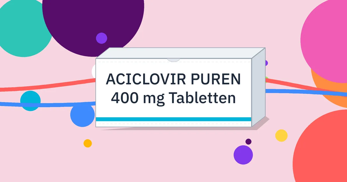 Symbolbild: Packung mit der Aufschrift ACICLOVIR PUREN 400 mg Tabletten (PZN 16577463) – Verfügbarkeit und Bezug in Apotheken in Frankfurt am Main