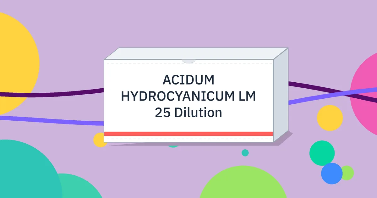 Symbolbild: Packung mit der Aufschrift ACIDUM HYDROCYANICUM LM 25 Dilution (PZN 13278607) – Verfügbarkeit und Bezug in Apotheken in Frankfurt am Main