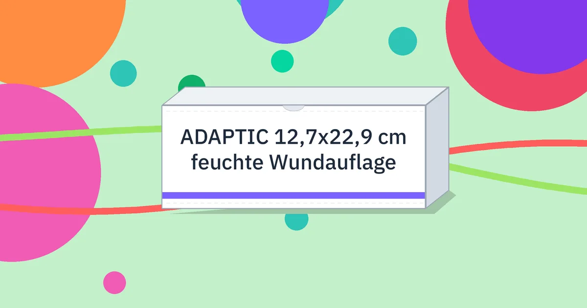 Symbolbild: Packung mit der Aufschrift ADAPTIC 12,7x22,9 cm feuchte Wundauflage (PZN 12477888) – Verfügbarkeit und Bezug in Apotheken in Frankfurt am Main