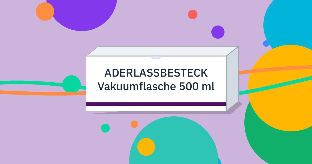 Symbolbild: Packung mit der Aufschrift ADERLASSBESTECK Vakuumflasche 500 ml (PZN 08482524) – Verfügbarkeit und Bezug in Apotheken in Frankfurt am Main