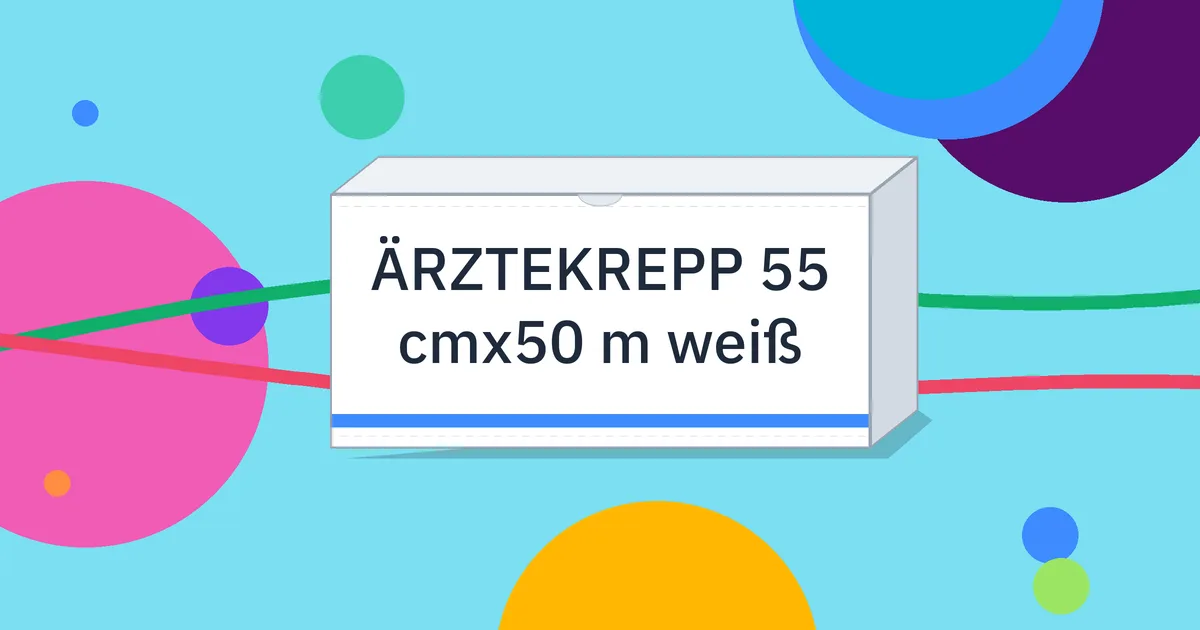 Symbolbild: Packung mit der Aufschrift ÄRZTEKREPP 55 cmx50 m weiß (PZN 00887842) – Verfügbarkeit und Bezug in Apotheken in Frankfurt am Main