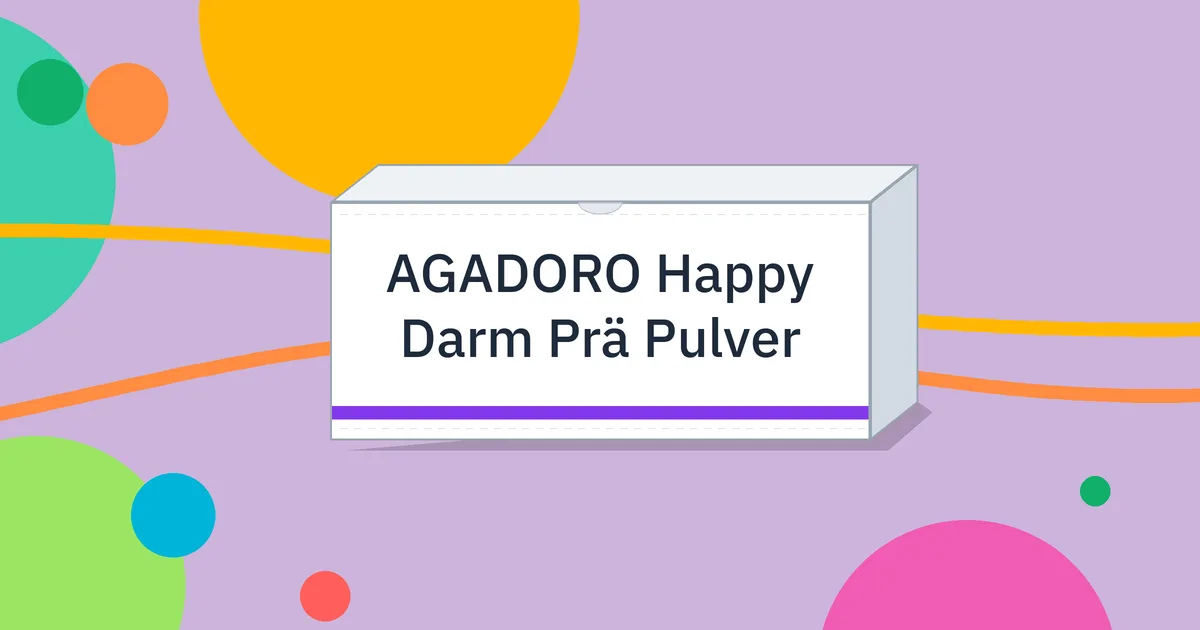 Symbolbild: Packung mit der Aufschrift AGADORO Happy Darm Prä Pulver (PZN 17436279) – Verfügbarkeit und Bezug in Apotheken in Frankfurt am Main