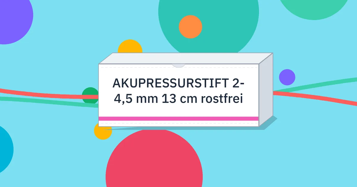 Symbolbild: Packung mit der Aufschrift AKUPRESSURSTIFT 2-4,5 mm 13 cm rostfrei (PZN 17289370) – Verfügbarkeit und Bezug in Apotheken in Frankfurt am Main