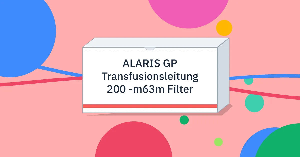 Symbolbild: Packung mit der Aufschrift ALARIS GP Transfusionsleitung 200 -m63m Filter (PZN 14318148) – Verfügbarkeit und Bezug in Apotheken in Frankfurt am Main