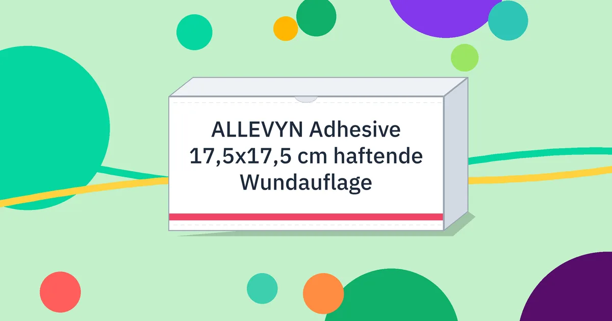 Symbolbild: Packung mit der Aufschrift ALLEVYN Adhesive 17,5x17,5 cm haftende Wundauflage (PZN 10323483) – Verfügbarkeit und Bezug in Apotheken in Frankfurt am Main