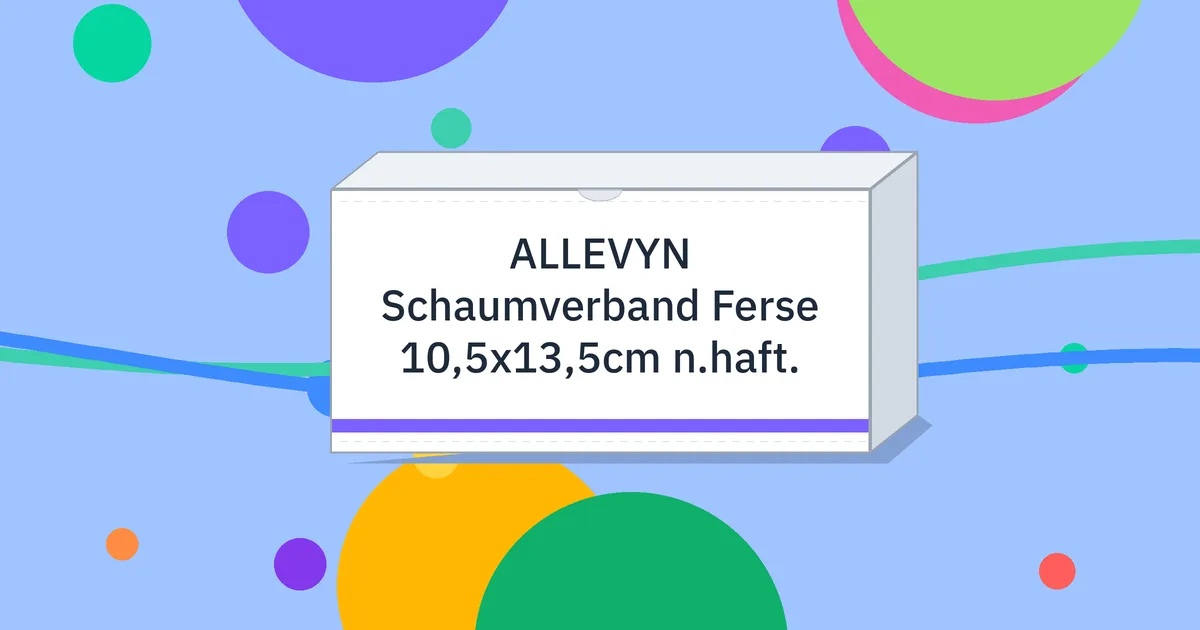 Symbolbild: Packung mit der Aufschrift ALLEVYN Schaumverband Ferse 10,5x13,5cm n.haft. (PZN 07579204) – Verfügbarkeit und Bezug in Apotheken in Frankfurt am Main