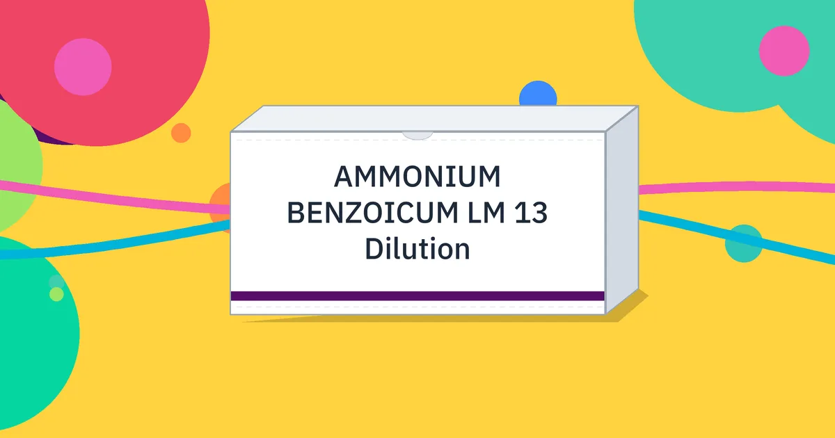 Symbolbild: Packung mit der Aufschrift AMMONIUM BENZOICUM LM 13 Dilution (PZN 13319944) – Verfügbarkeit und Bezug in Apotheken in Frankfurt am Main