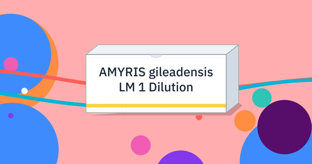 Symbolbild: Packung mit der Aufschrift AMYRIS gileadensis LM 1 Dilution (PZN 13326832) – Verfügbarkeit und Bezug in Apotheken in Frankfurt am Main