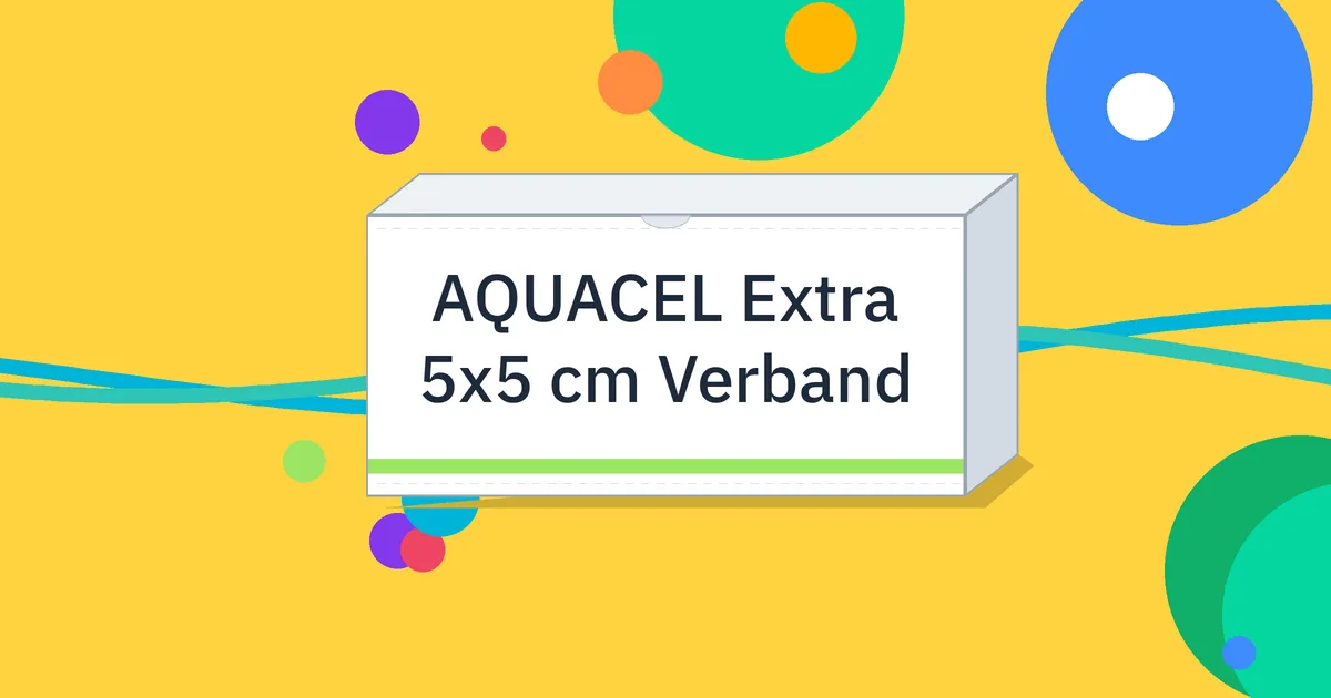 Symbolbild: Packung mit der Aufschrift AQUACEL Extra 5x5 cm Verband (PZN 11159672) – Verfügbarkeit und Bezug in Apotheken in Frankfurt am Main
