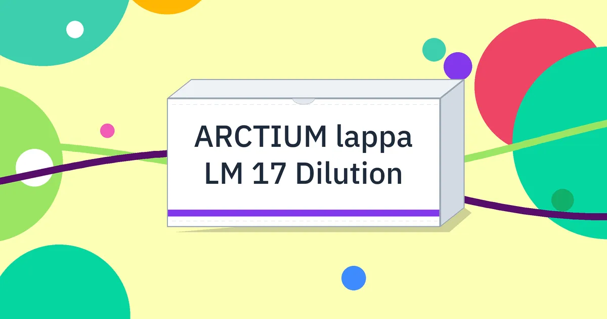 Symbolbild: Packung mit der Aufschrift ARCTIUM lappa LM 17 Dilution (PZN 13387650) – Verfügbarkeit und Bezug in Apotheken in Frankfurt am Main