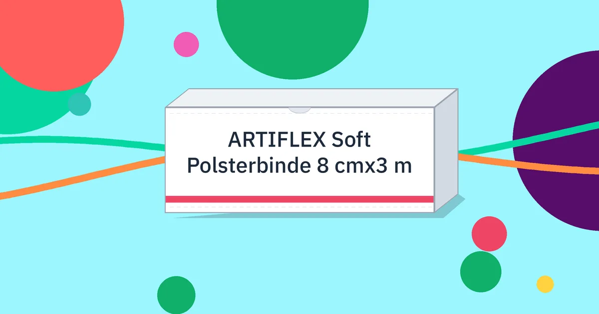 Symbolbild: Packung mit der Aufschrift ARTIFLEX Soft Polsterbinde 8 cmx3 m (PZN 13965957) – Verfügbarkeit und Bezug in Apotheken in Frankfurt am Main