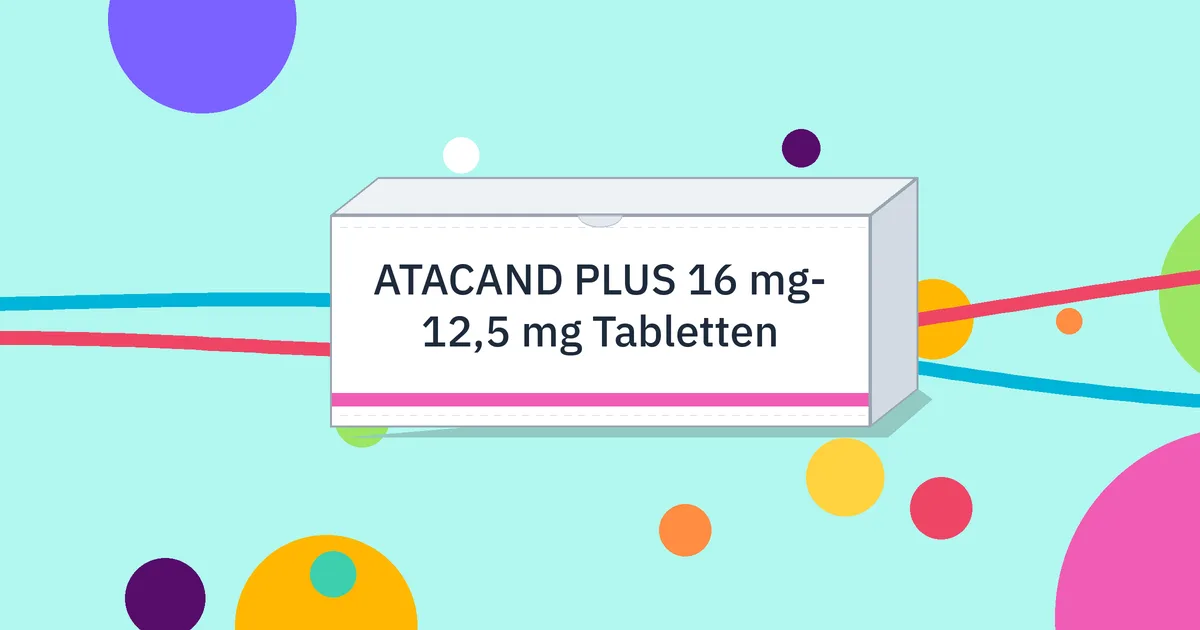 Symbolbild: Packung mit der Aufschrift ATACAND PLUS 16 mg-12,5 mg Tabletten (PZN 00597647) – Verfügbarkeit und Bezug in Apotheken in Frankfurt am Main