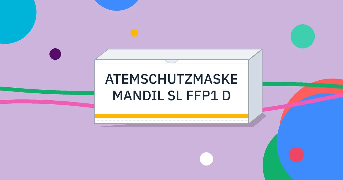 Symbolbild: Packung mit der Aufschrift ATEMSCHUTZMASKE MANDIL SL FFP1 D (PZN 12828543) – Verfügbarkeit und Bezug in Apotheken in Frankfurt am Main