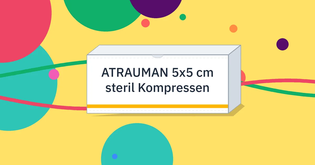 Symbolbild: Packung mit der Aufschrift ATRAUMAN 5x5 cm steril Kompressen (PZN 19904980) – Verfügbarkeit und Bezug in Apotheken in Frankfurt am Main