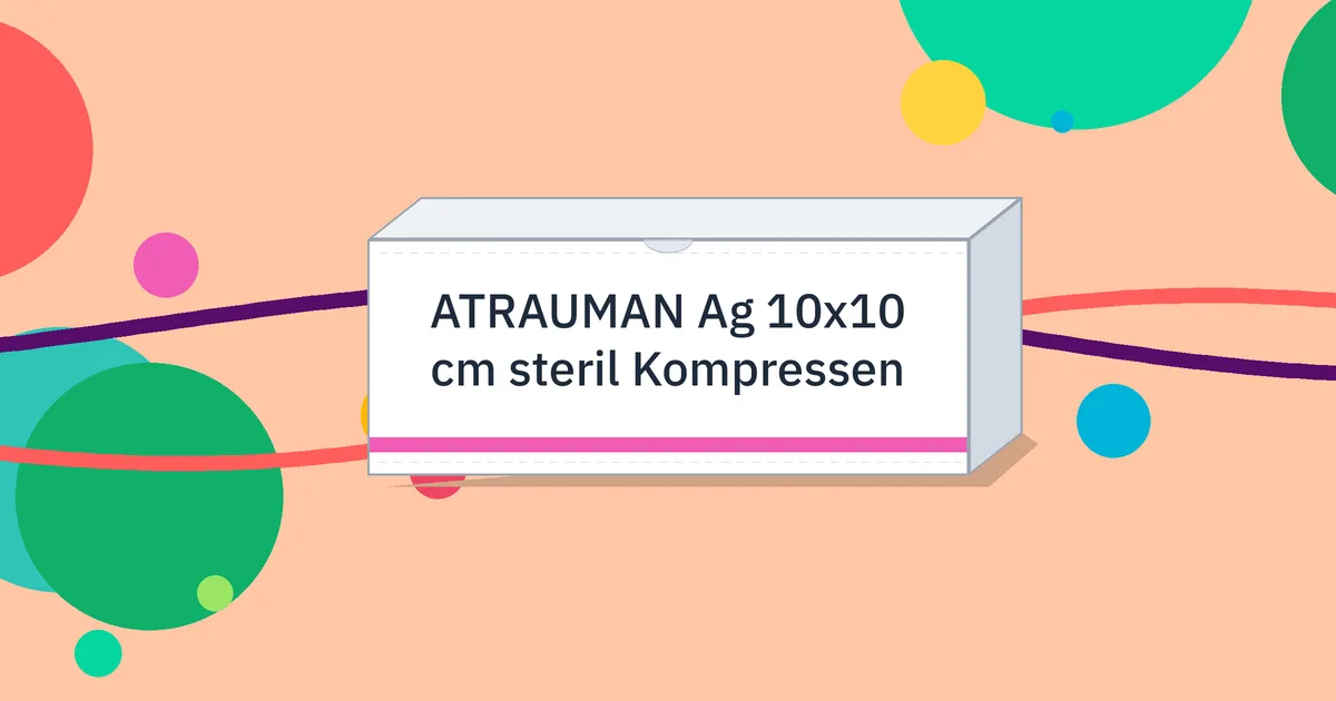 Symbolbild: Packung mit der Aufschrift ATRAUMAN Ag 10x10 cm steril Kompressen (PZN 15587614) – Verfügbarkeit und Bezug in Apotheken in Frankfurt am Main