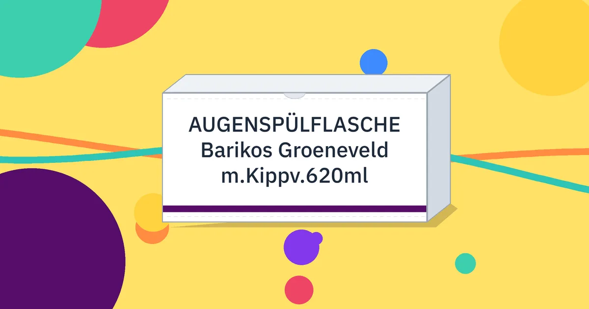 Symbolbild: Packung mit der Aufschrift AUGENSPÜLFLASCHE Barikos Groeneveld m.Kippv.620ml (PZN 20188141) – Verfügbarkeit und Bezug in Apotheken in Frankfurt am Main