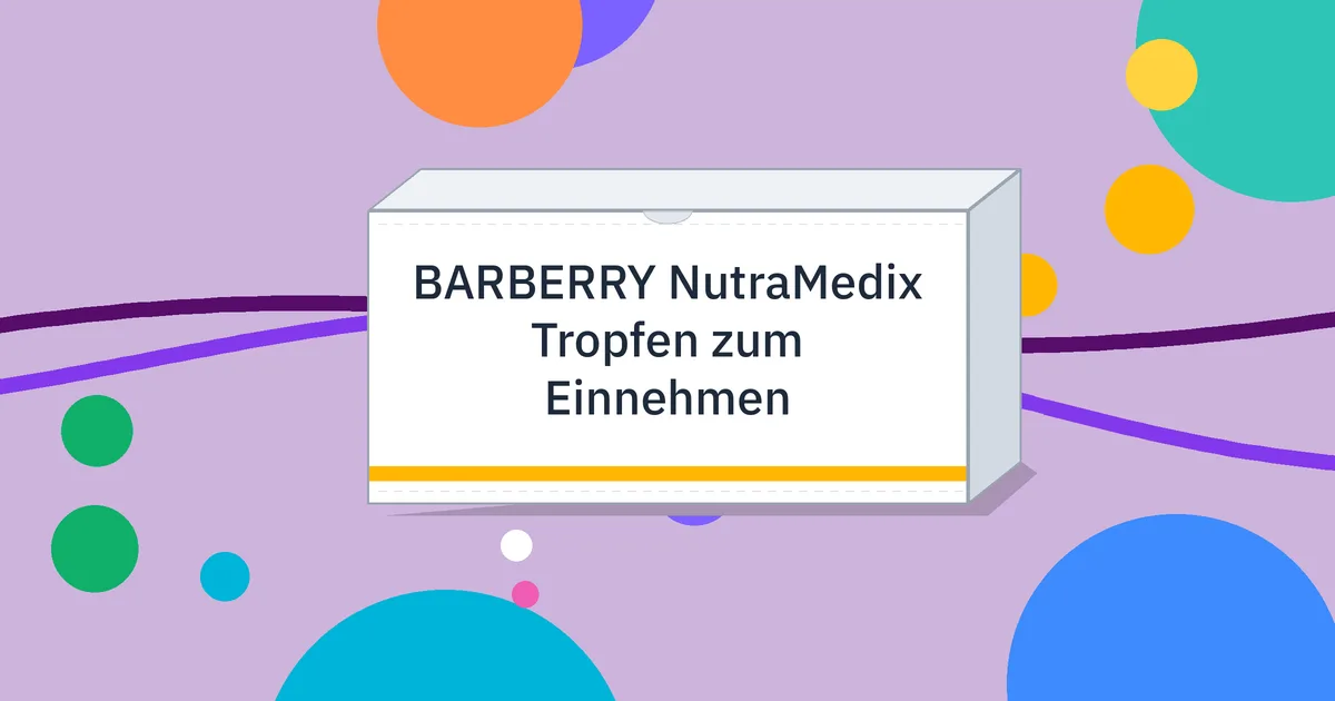 Symbolbild: Packung mit der Aufschrift BARBERRY NutraMedix Tropfen zum Einnehmen (PZN 18039965) – Verfügbarkeit und Bezug in Apotheken in Frankfurt am Main