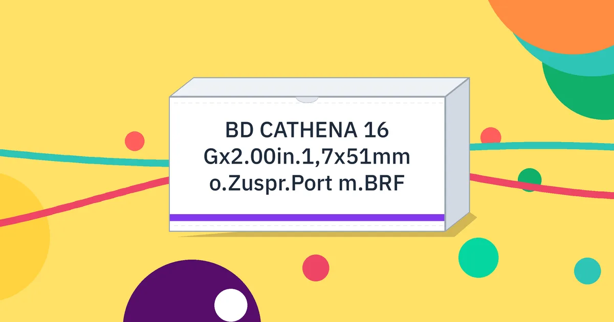 Symbolbild: Packung mit der Aufschrift BD CATHENA 16 Gx2.00in.1,7x51mm o.Zuspr.Port m.BRF (PZN 17176789) – Verfügbarkeit und Bezug in Apotheken in Frankfurt am Main