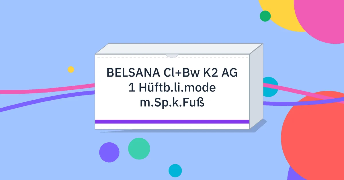 Symbolbild: Packung mit der Aufschrift BELSANA Cl+Bw K2 AG 1 Hüftb.li.mode m.Sp.k.Fuß (PZN 12253924) – Verfügbarkeit und Bezug in Apotheken in Frankfurt am Main
