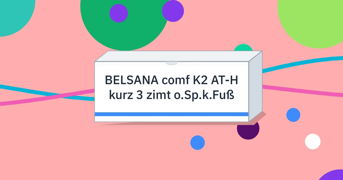 Symbolbild: Packung mit der Aufschrift BELSANA comf K2 AT-H kurz 3 zimt o.Sp.k.Fuß (PZN 12329745) – Verfügbarkeit und Bezug in Apotheken in Frankfurt am Main