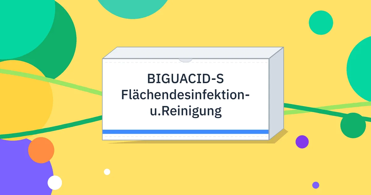 Symbolbild: Packung mit der Aufschrift BIGUACID-S Flächendesinfektion- u.Reinigung (PZN 12471087) – Verfügbarkeit und Bezug in Apotheken in Frankfurt am Main